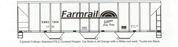 F-148 – Farmrail (GNBC) PS-2 Covered Hoppers – High Ball Graphics
